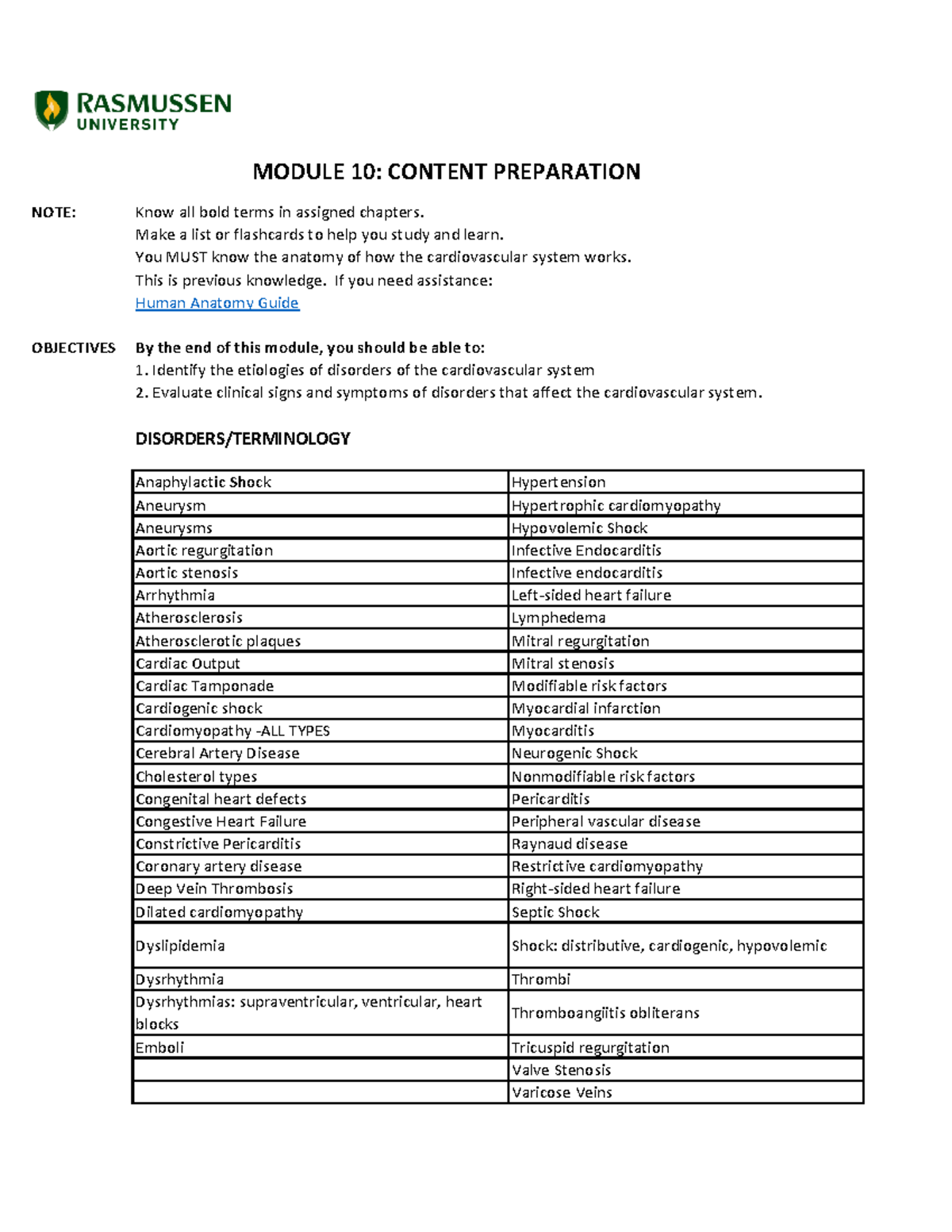 Module 10 Patho - NOTE: Know all bold terms in assigned chapters. Make ...