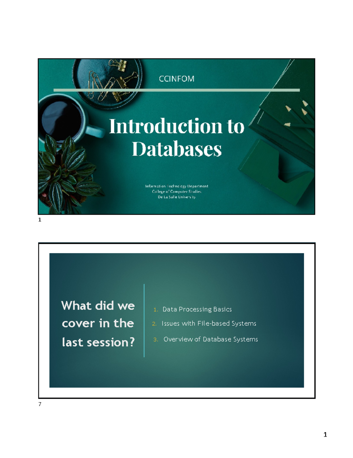 Introduction to Databases - upload - 1 What did we 1. Data Processing ...