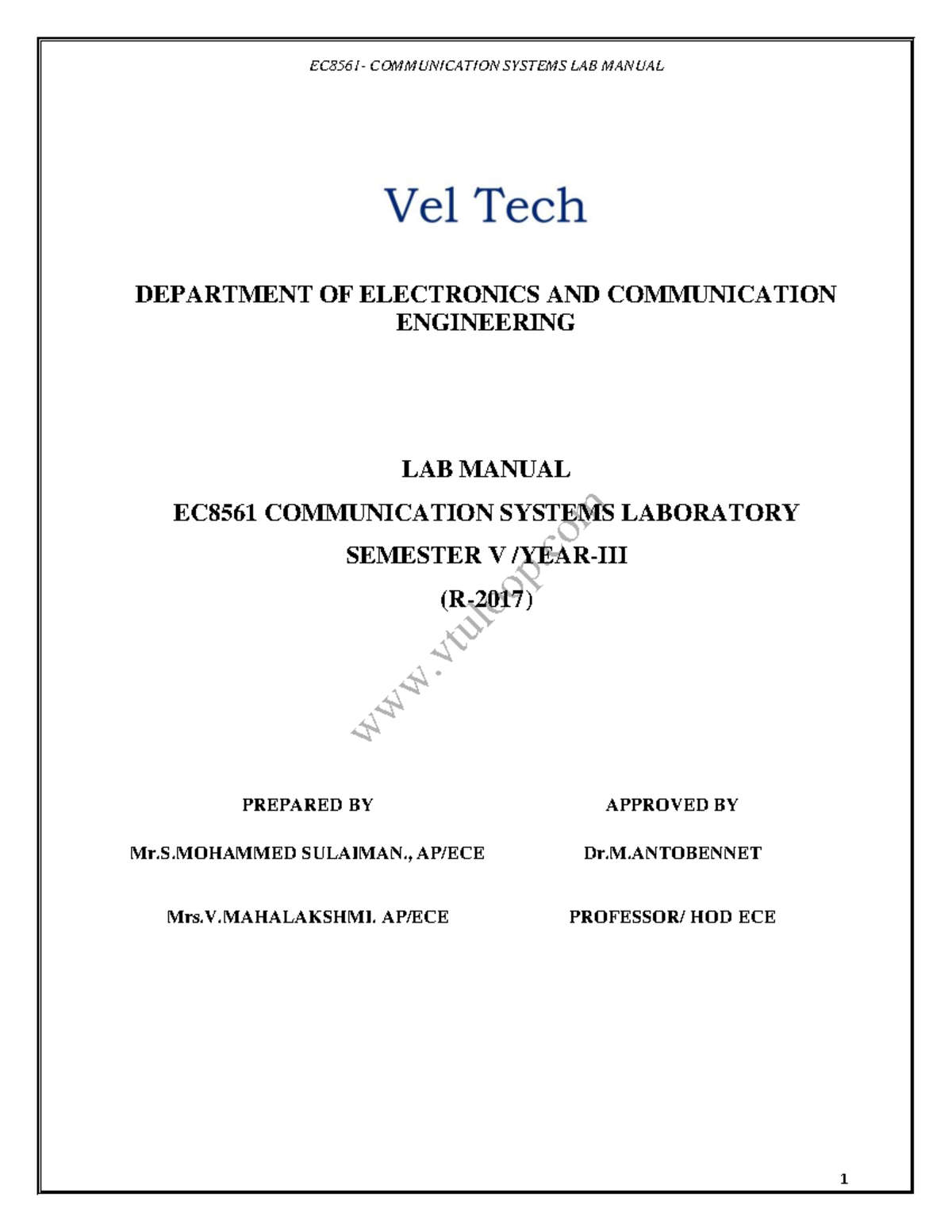 COMM SYS LAB Manual - It's helpful - DEPARTMENT OF ELECTRONICS AND ...