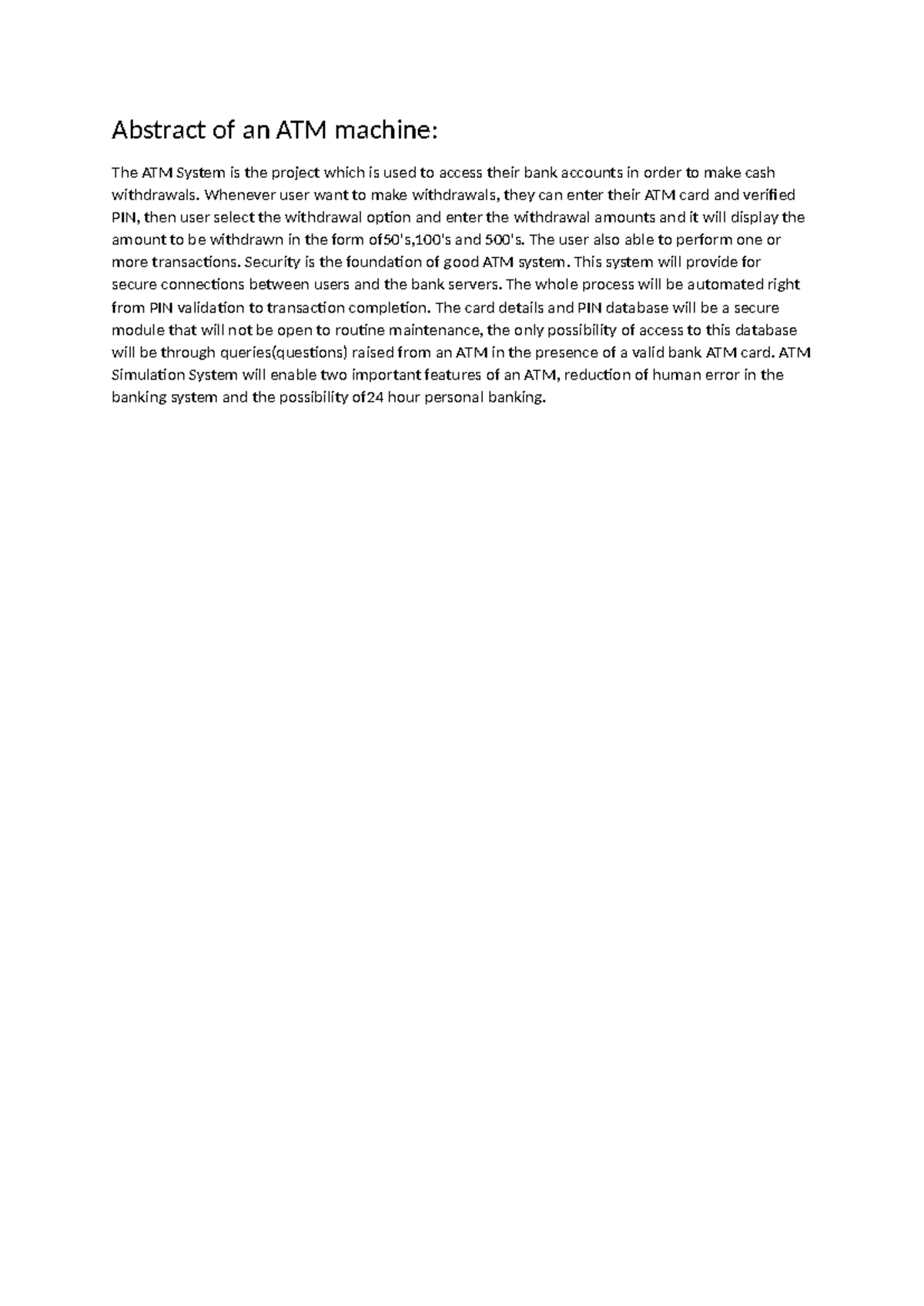 Abstract of an ATM machine (c programming) - Abstract of an ATM machine ...