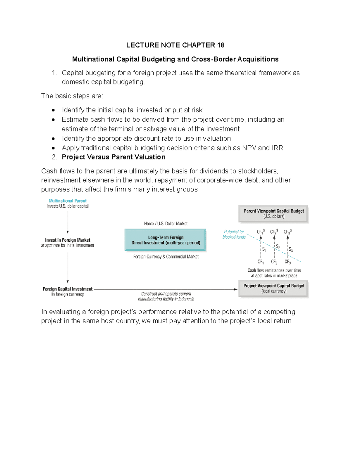 Lecture NOTE Chapter 18 - LECTURE NOTE CHAPTER 18 Multinational Capital Budgeting and Cross ...