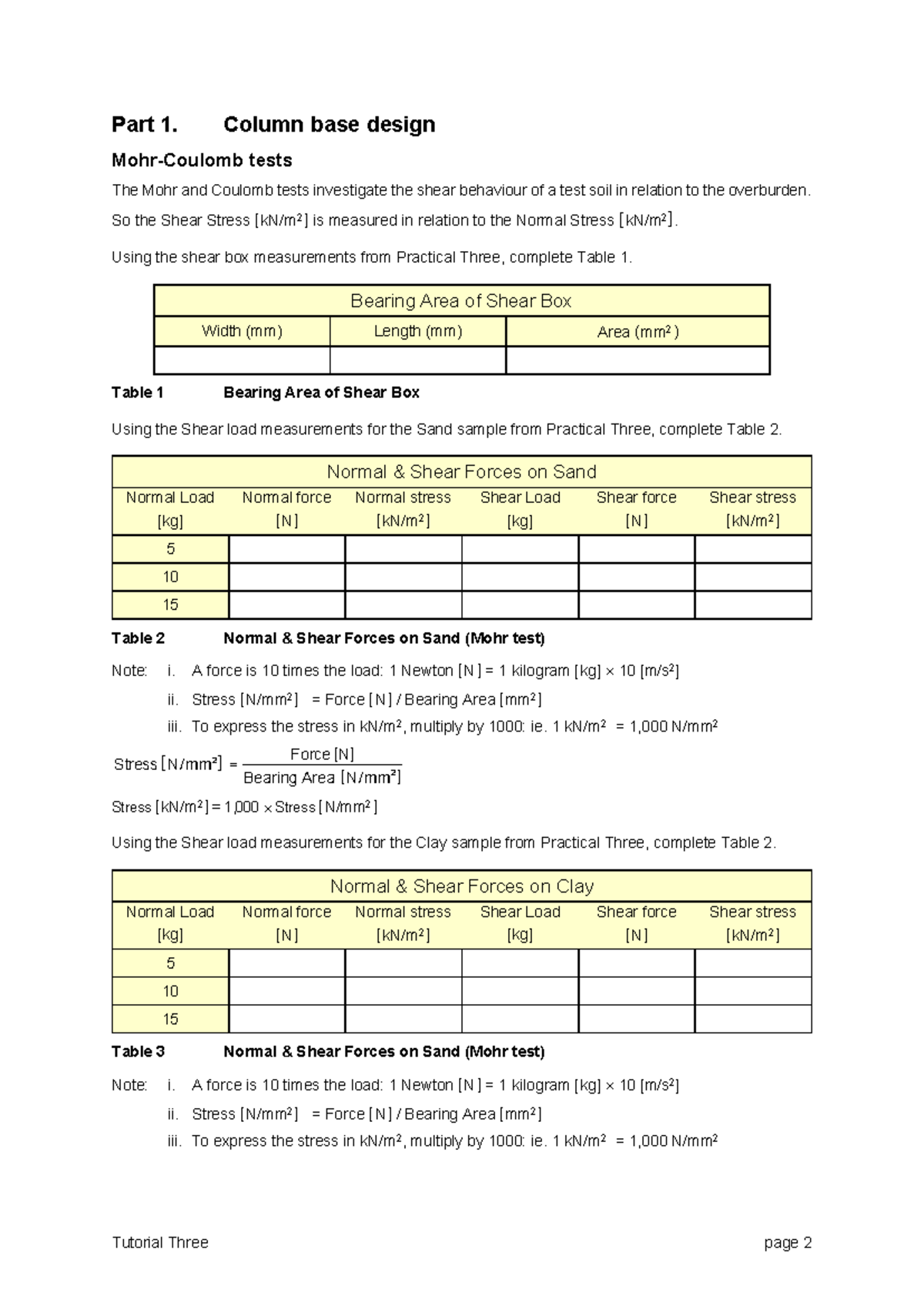 Tutorial Three - notes on tut - Part 1. Column base design Mohr-Coulomb ...