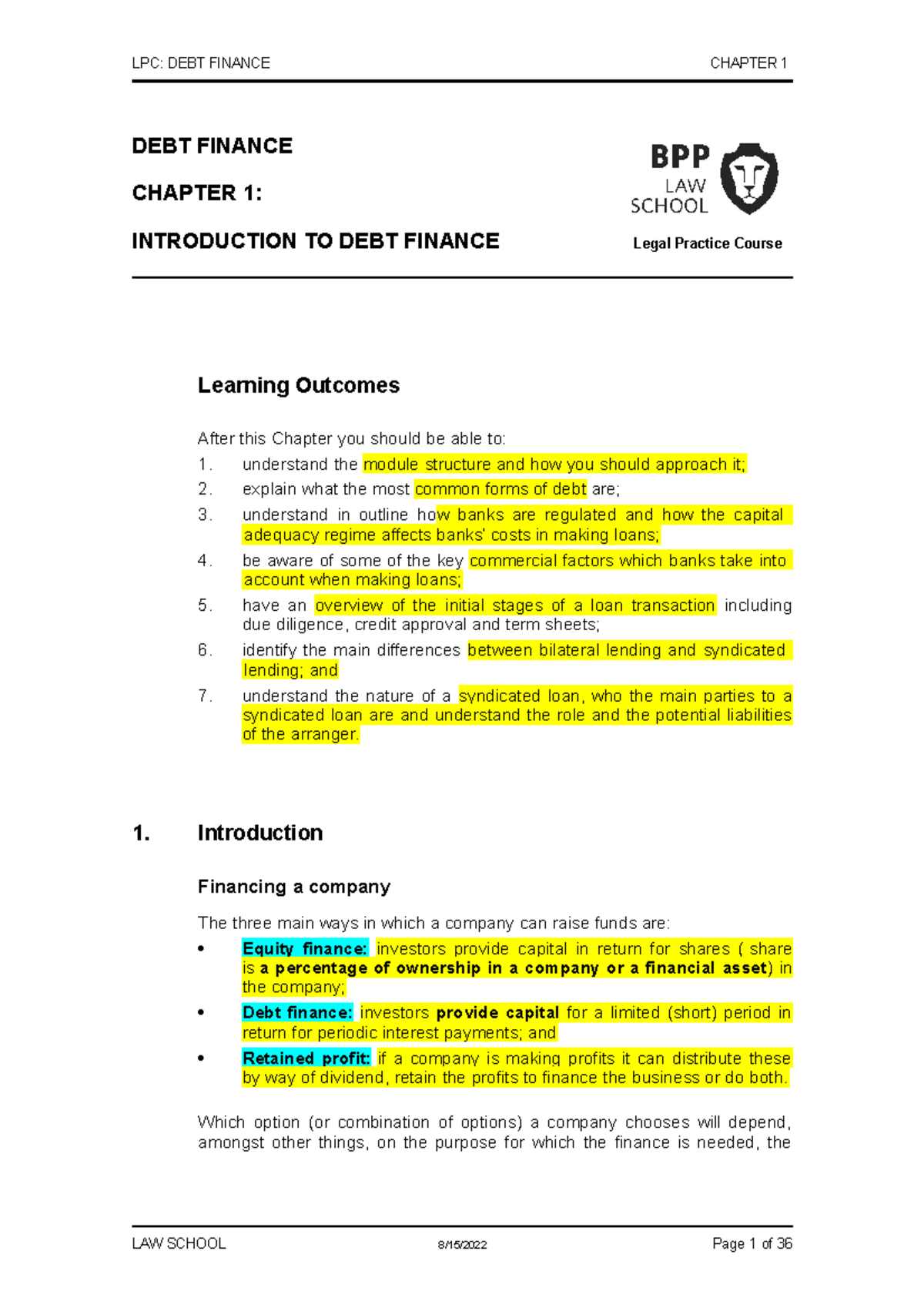 Debt Finance Chapter 1 2021-22 - LPC: DEBT FINANCE CHAPTER 1 DEBT ...