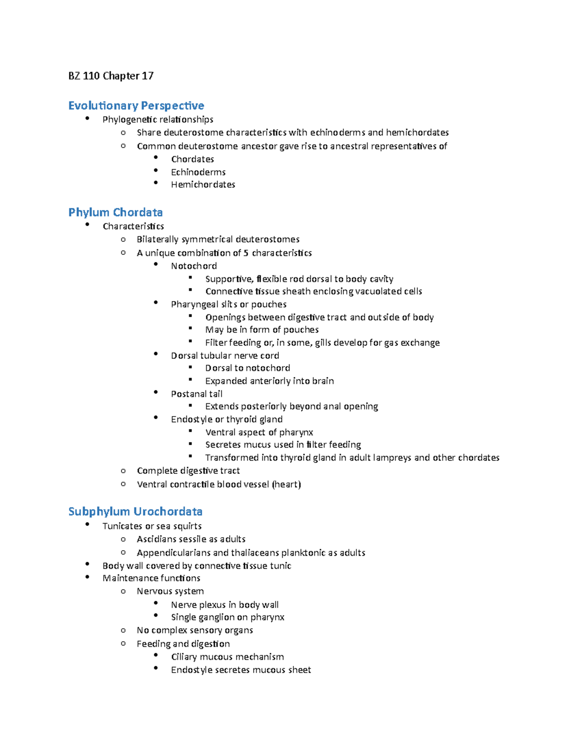 BZ 110 Chapter 17 - Animal Biology - BZ 110 Chapter 17 Evolutionary ...