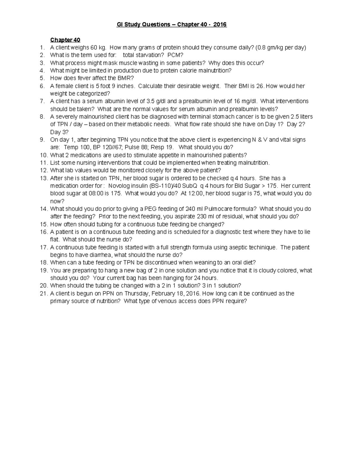 GI Study Questions Chapter 40 2016 - GI Study Questions – Chapter 40 ...