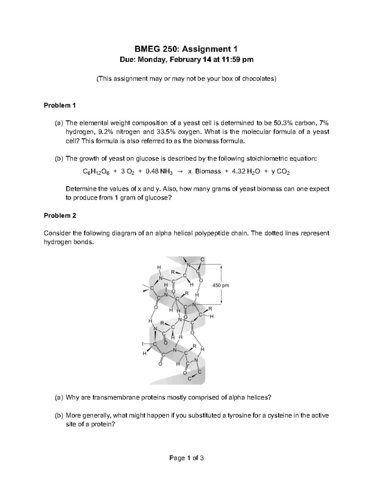 BMEG 250 Assignment 1 - Page 1 of 3 BMEG 250: Assignment 1 Due: Monday ...