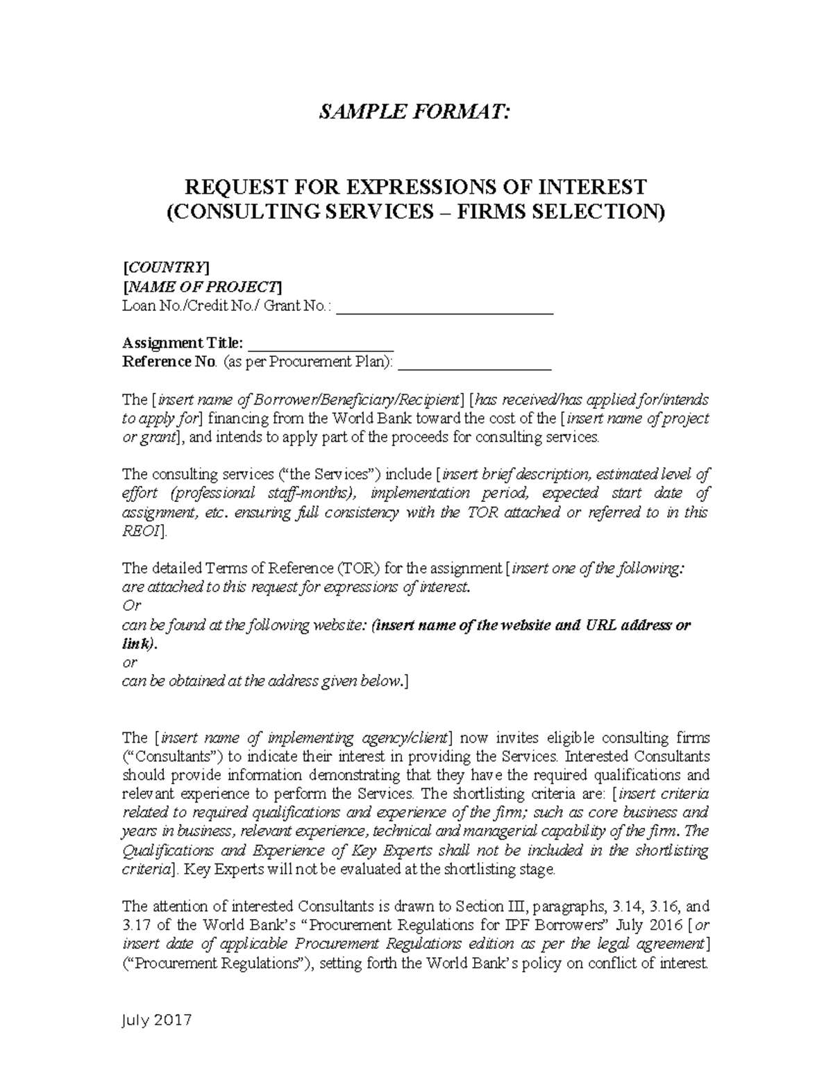 Proctemplaterequestforexpofinterest - SAMPLE FORMAT: REQUEST FOR ...