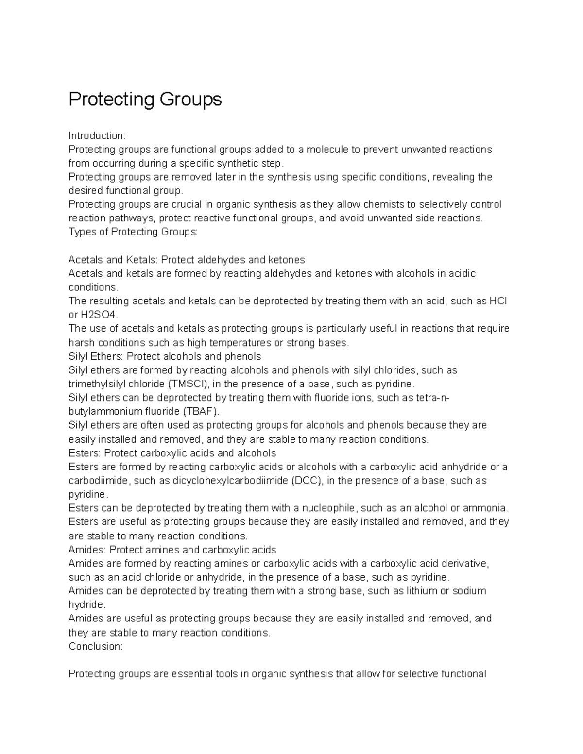 Organic Chemistry II (CHM-2020) Lecture 140 - Protecting Groups ...