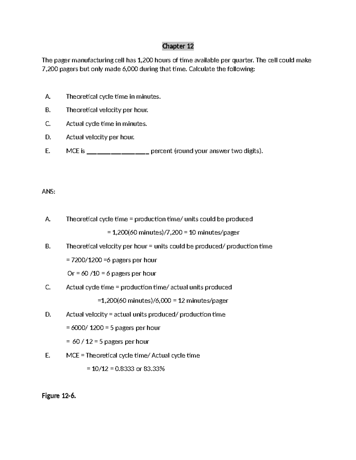 Practical exercises - Chapter 12 The pager manufacturing cell has 1,200 ...