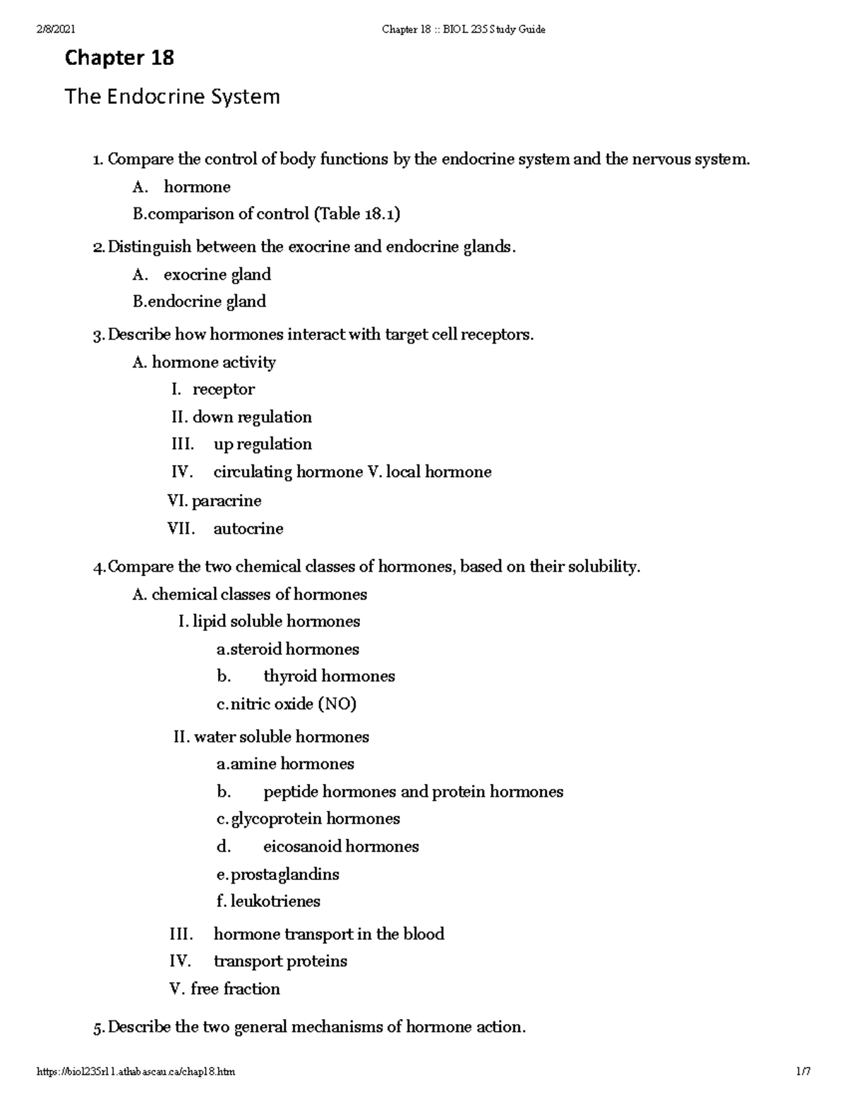 Chapter 18 BIOL 235 Study Guide - Chapter 18 The Endocrine System ...