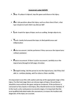 Injury notes PE - Injury Acute injuries are injuries that occur at a ...