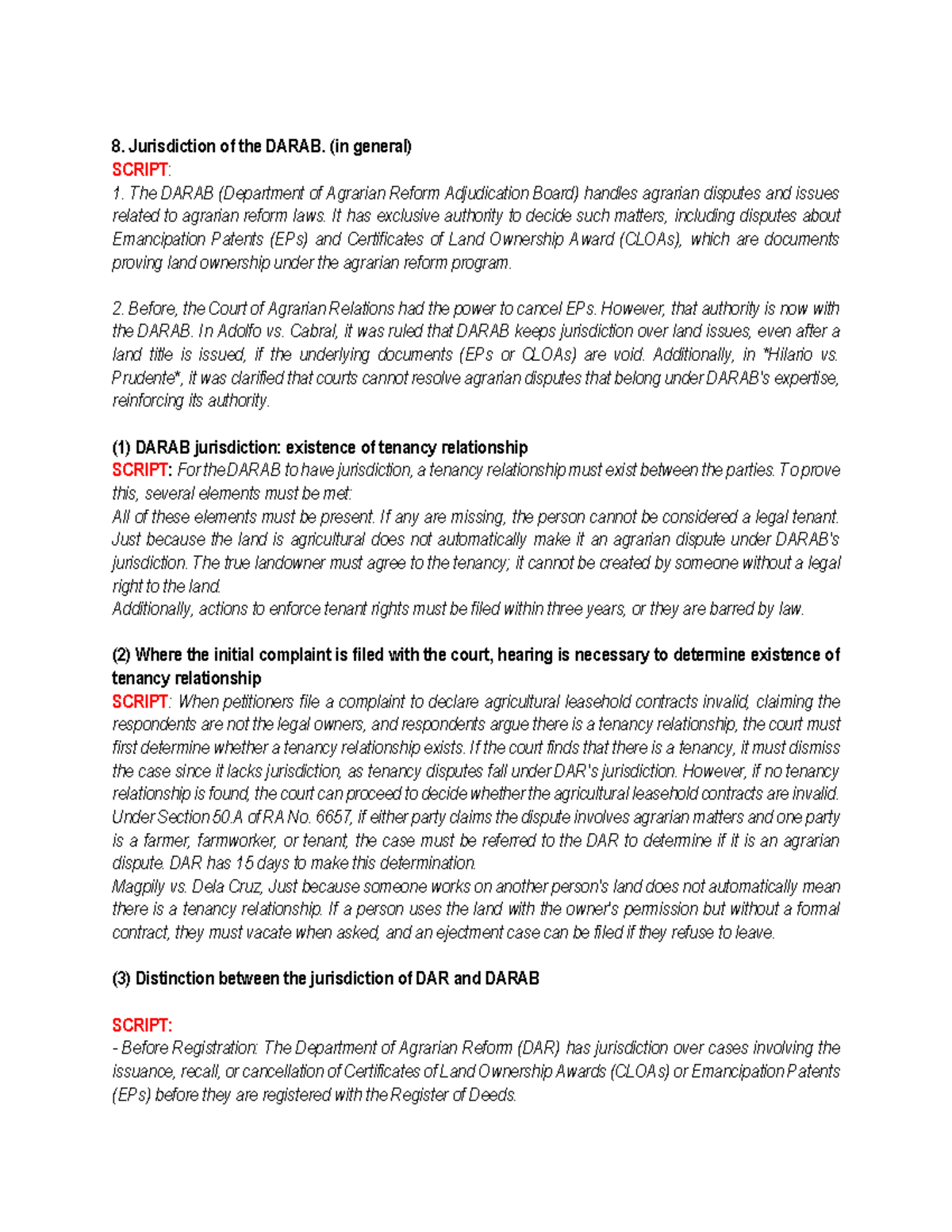Final LTD Report - PERSONAL NOTES - Jurisdiction of the DARAB. (in ...