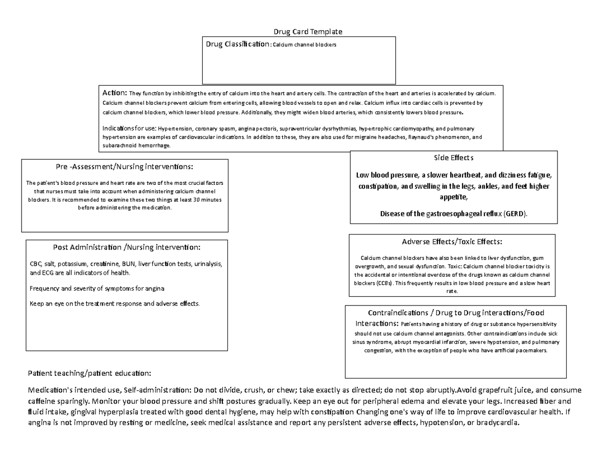 Calcium channel blockers - Drug Card Template Pa0ent teaching/pa0ent ...