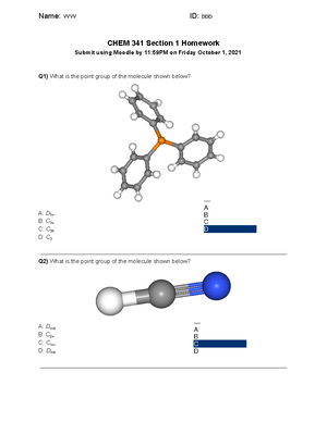 HW 3 - Homework problem set with solutions - CHEM 341 Section 3 Homework Submit using Moodle by ...