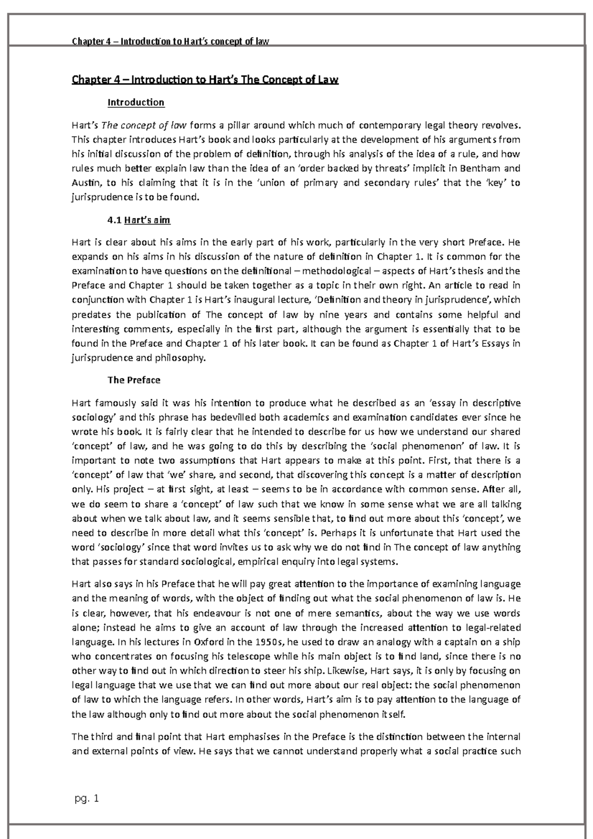 Chapter 4 Introduction to Harts The Concept of Law - Chapter 4 ...