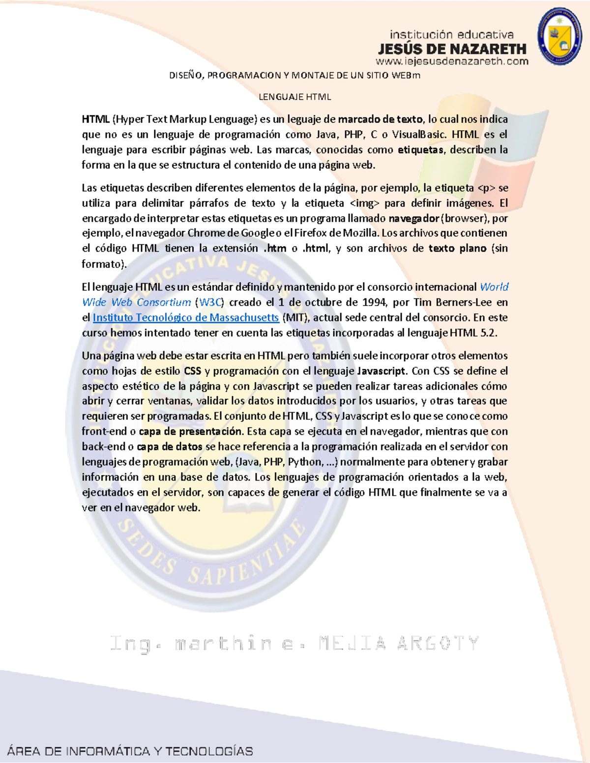 Programacion html guia semana I - DISE—O, PROGRAMACION Y MONTAJE DE UN ...