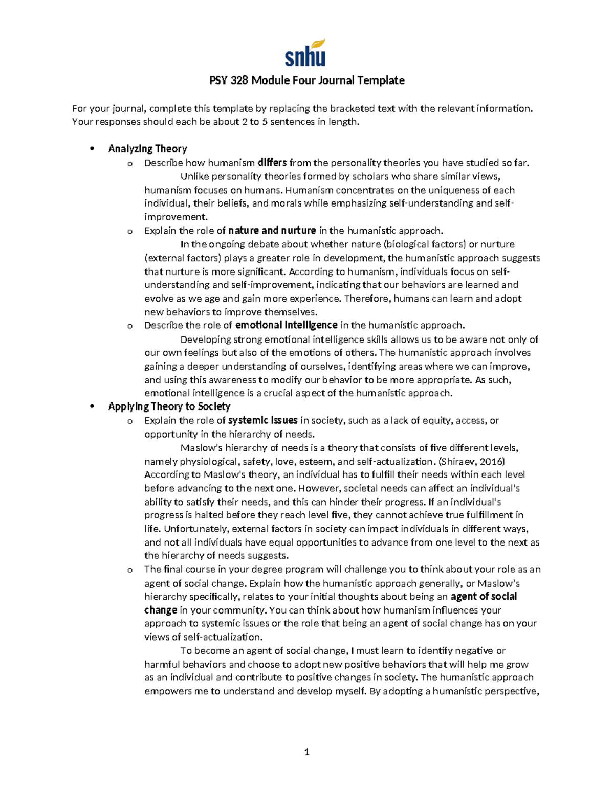 PSY 328 Module Four Journal Template - PSY 328 Module Four Journal ...