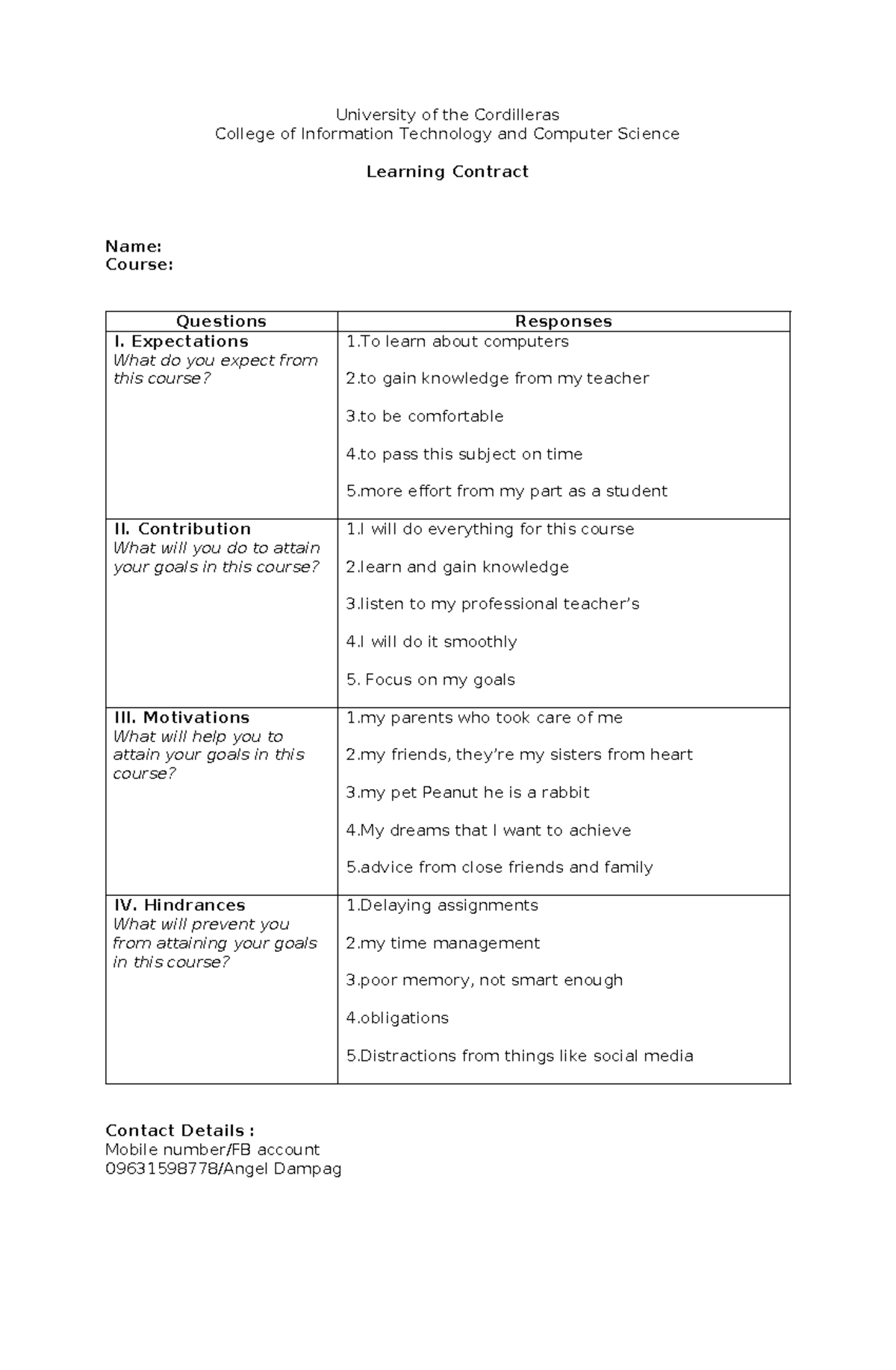 Learning-Contract-Template-1-1 280 - University of the Cordilleras ...