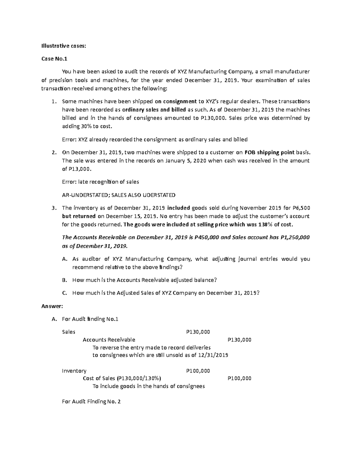 Illustrative cases on receivables and sales - Illustrative cases: Case ...