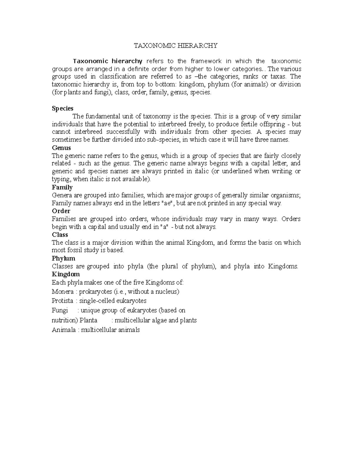 Taxonomic Hierarchy Lecture Notes 1 3 Taxonomic Hierarchy Taxonomic Hierarchy Refers To The