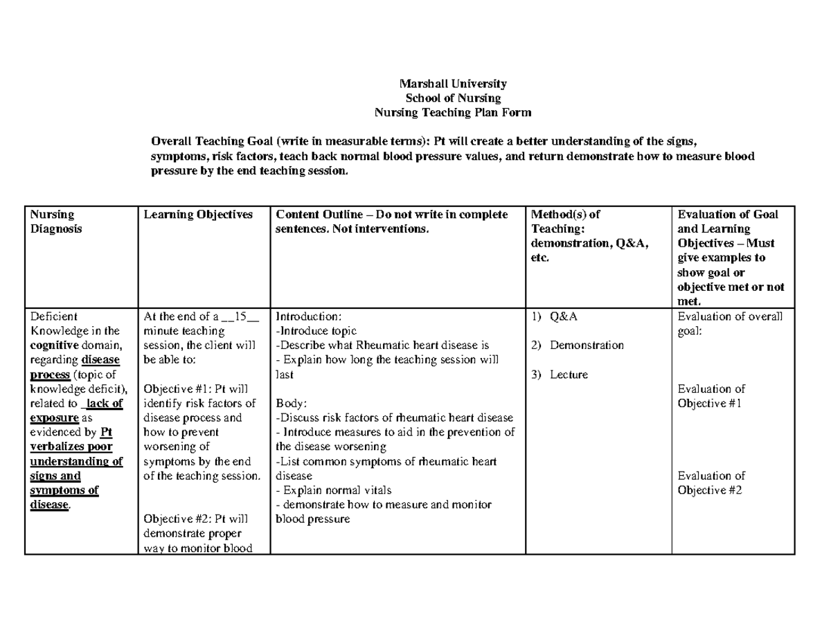 Teaching Plan Form 319 video assignment copy copy copy - Marshall ...