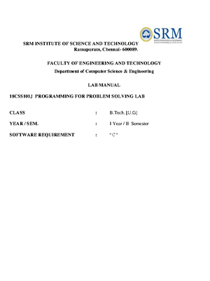 PPS Lab Full document-3-73 - Programming For Problem Solving - Studocu