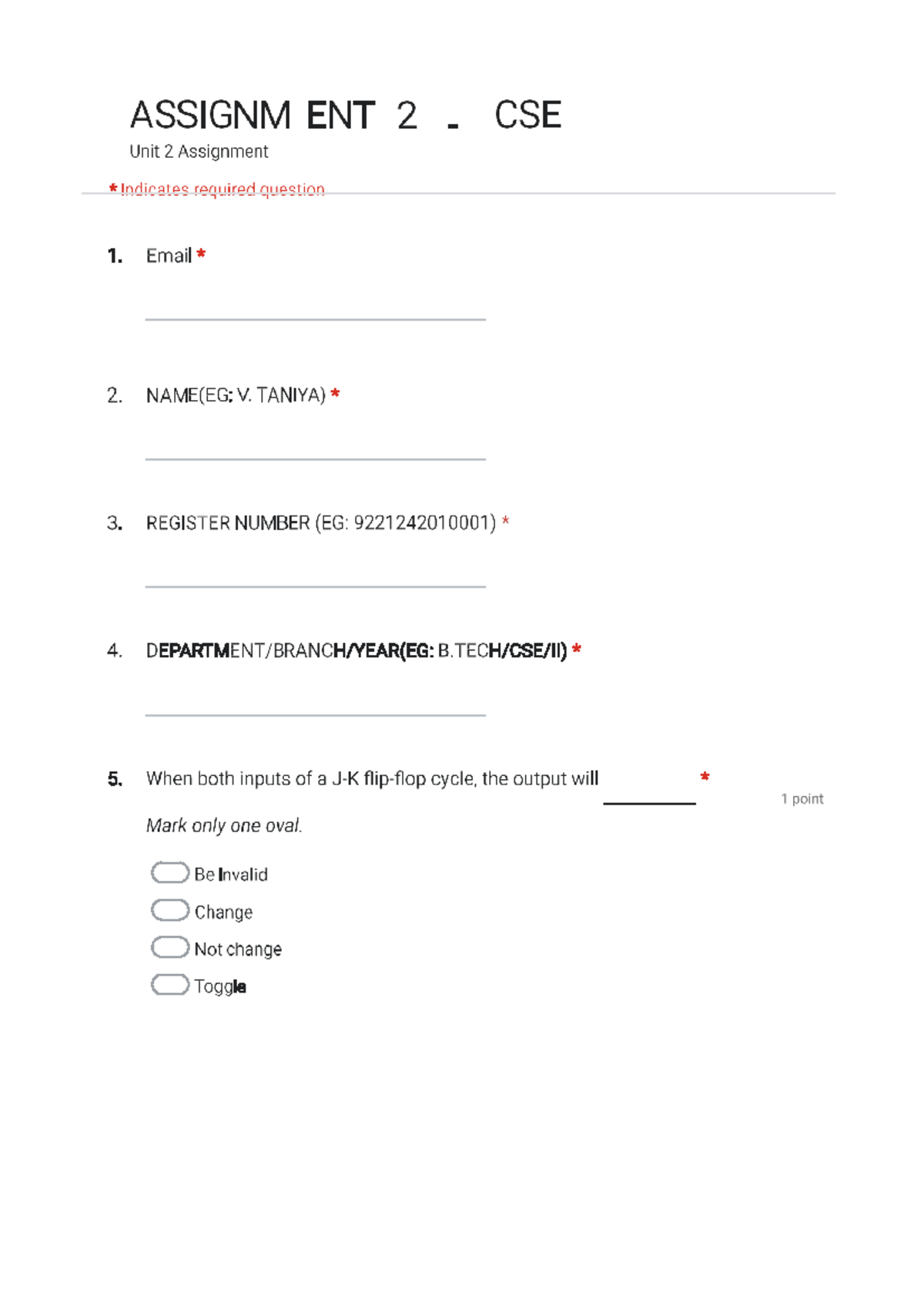 Dpco Cse Asgn 2 Assignment Assignm Ent 2 Cse Unit 2 Assignment Indicates Required Question 1
