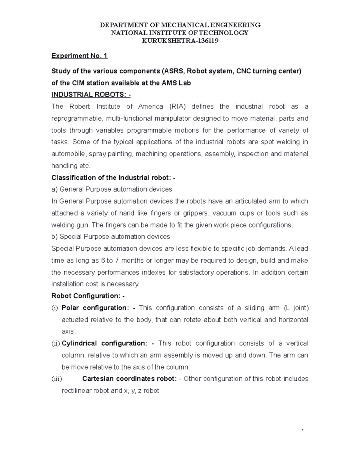 Manual of AMT Lab - NATIONAL INSTITUTE OF TECHNOLOGY KURUKSHETRA ...