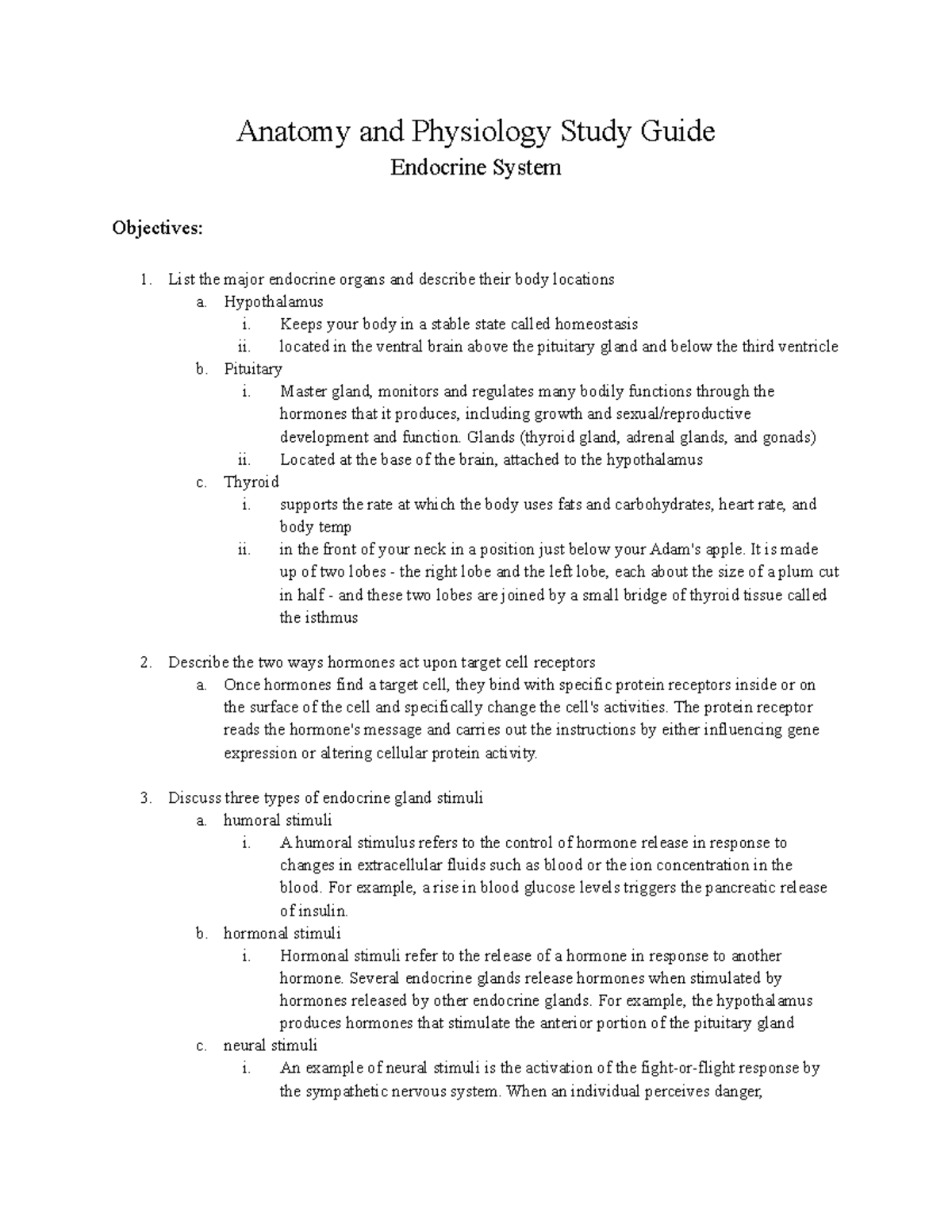 Anatomy and Physiology Study guide - Anatomy and Physiology Study Guide ...