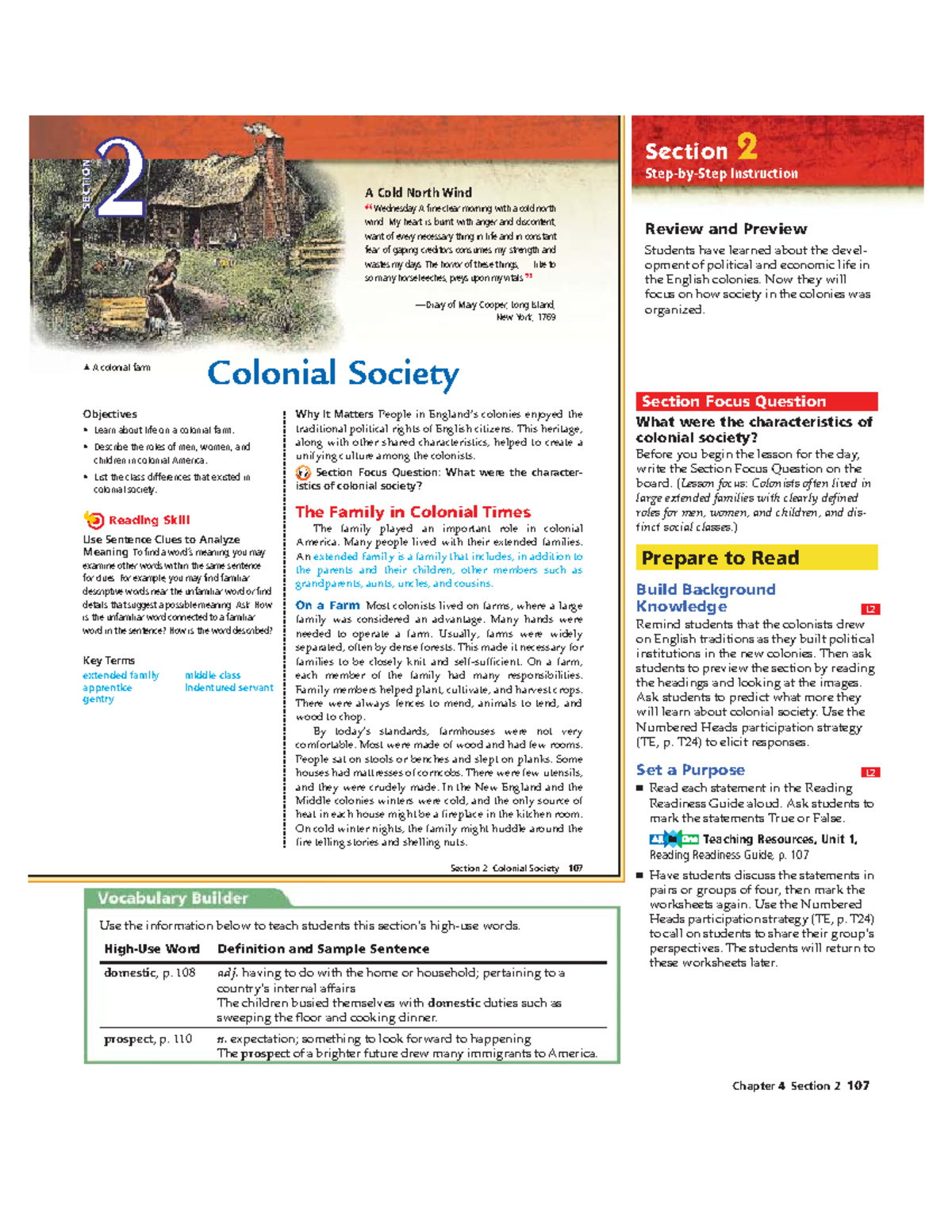 Ch 4 section 2 Colonial Society - ####### Chapter 4 Section 2 107 ...