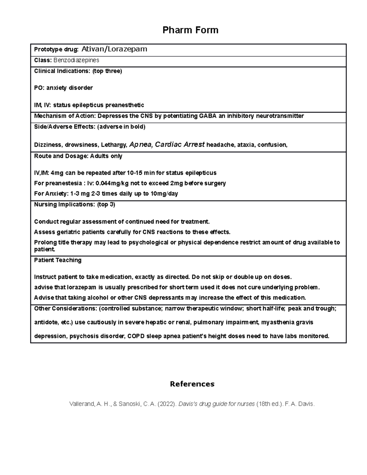 Ativan:lorazepam - Prototype drug: Risperdal (risperidone) - Pharm Form ...