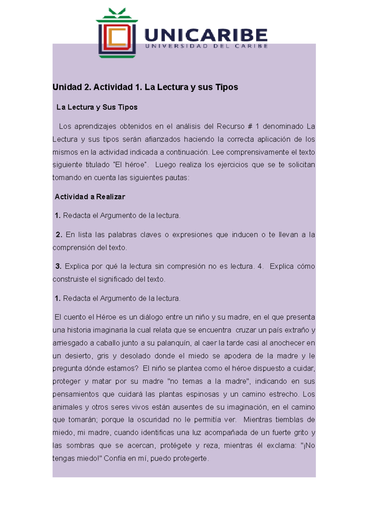 Unidad 2 - Unidad 2. Actividad 1. La Lectura y sus Tipos La Lectura y ...