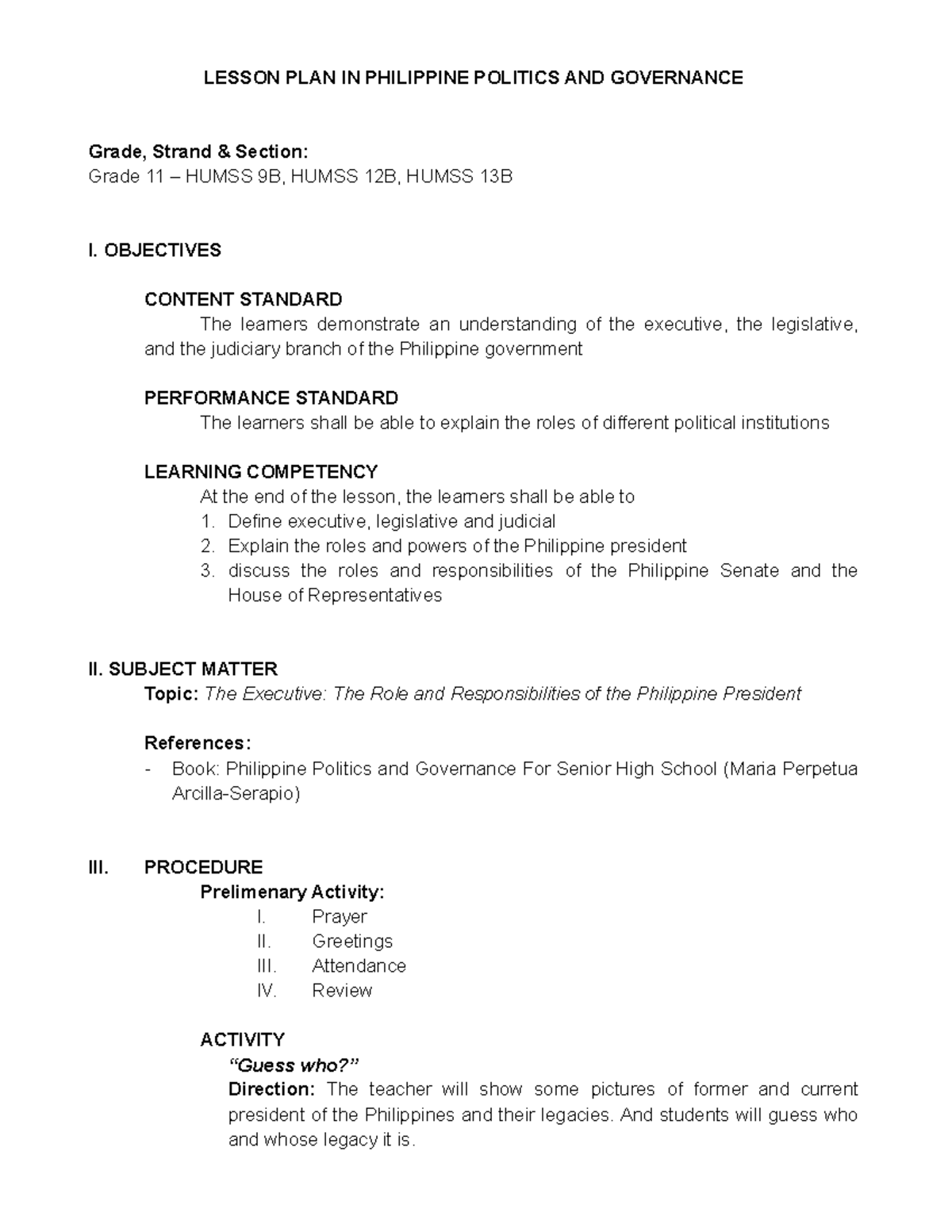 Executive LP IN Polgov - different areas of social science - LESSON ...