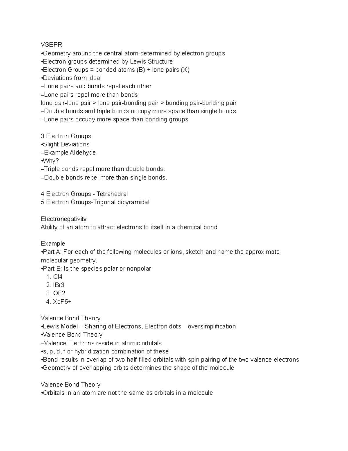 Chapter notes 11 - VSEPR •Geometry around the central atom-determined ...