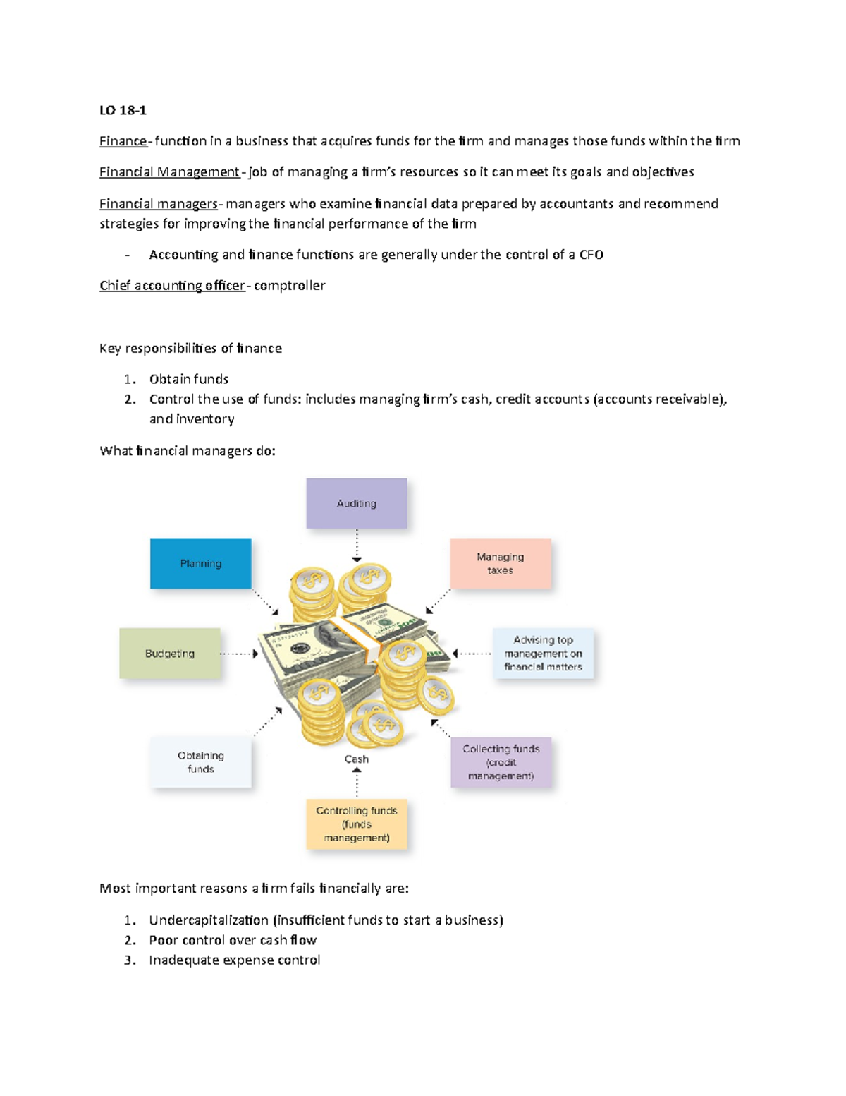 Finance chapter 18 notes - LO 18- Finance- function in a business that ...