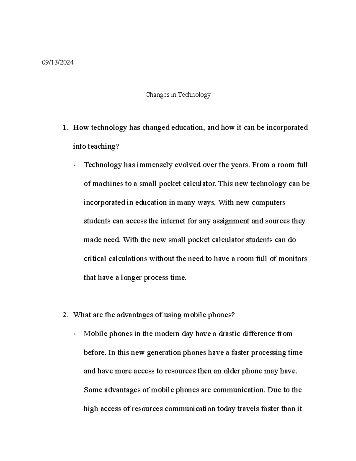 Evolutions of Technology - 09/13/ Changes in Technology 1. How ...