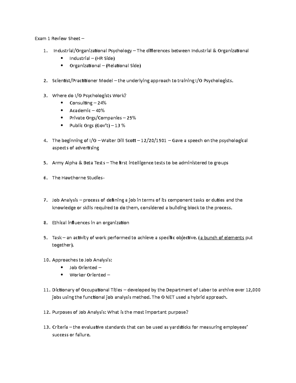 EXAM 1 Review - exam questions - Exam 1 Review Sheet – 1. Industrial ...