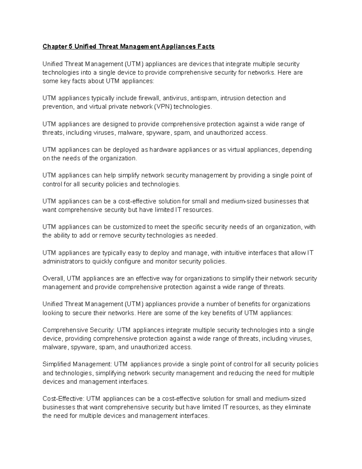 Chapter 5 Unified Threat Management Appliances Facts - Here aresome key ...