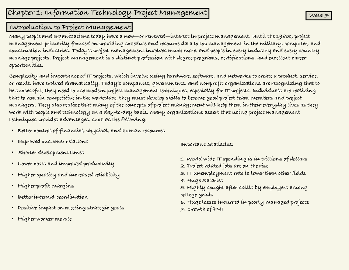 ISDS 351 PM CH 1 - Ch 1 Project Management Notes - Introduction to ...