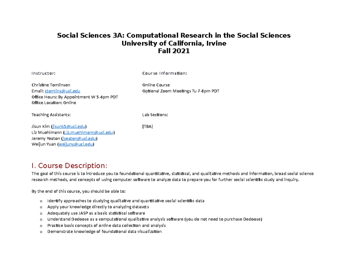 Soc Sci 3A Fall 2021 - syllabus - Social Sciences 3A: Computational Research in the Social ...