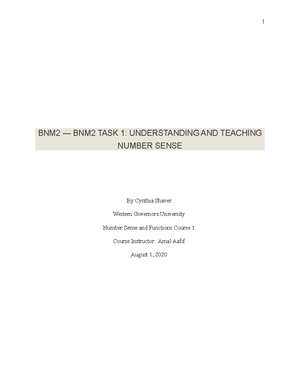 BNM3 Task 1 - Understanding and teaching number sense - MATH 5210 - WGU ...
