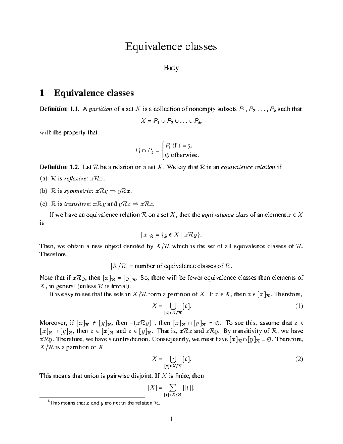 Equivalence-classes - Lecture Notes 5 - Equivalence Classes Bidy 1
