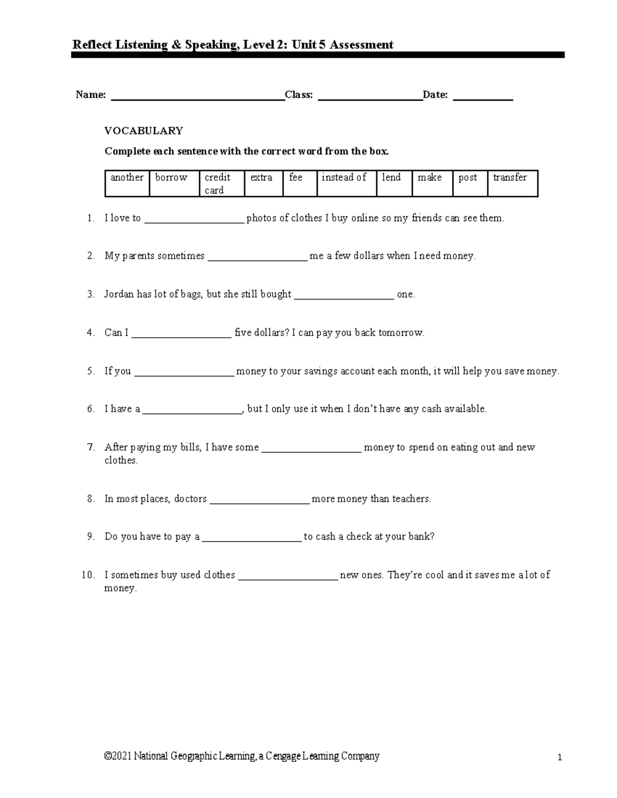 Reflect ev ls l2u5 test 0 - Reflect Listening & Speaking, Level 2: Unit ...