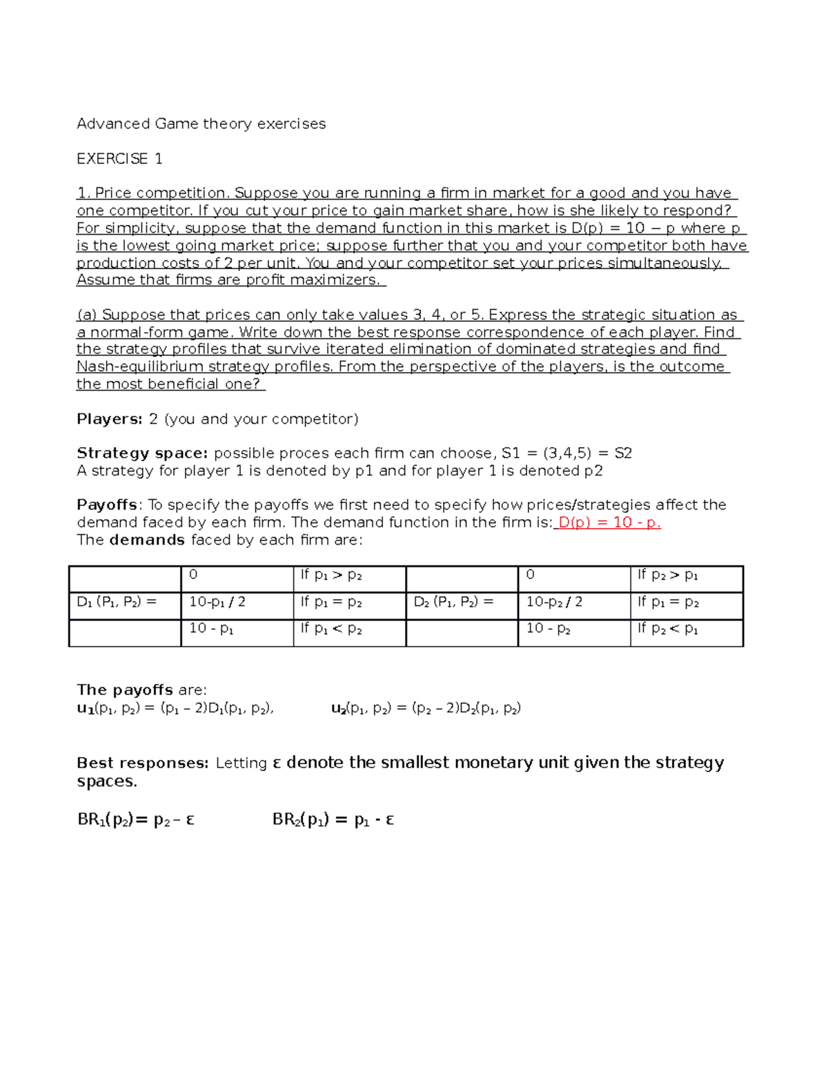 Advanced Game theory exercises - Advanced Game theory exercises ...