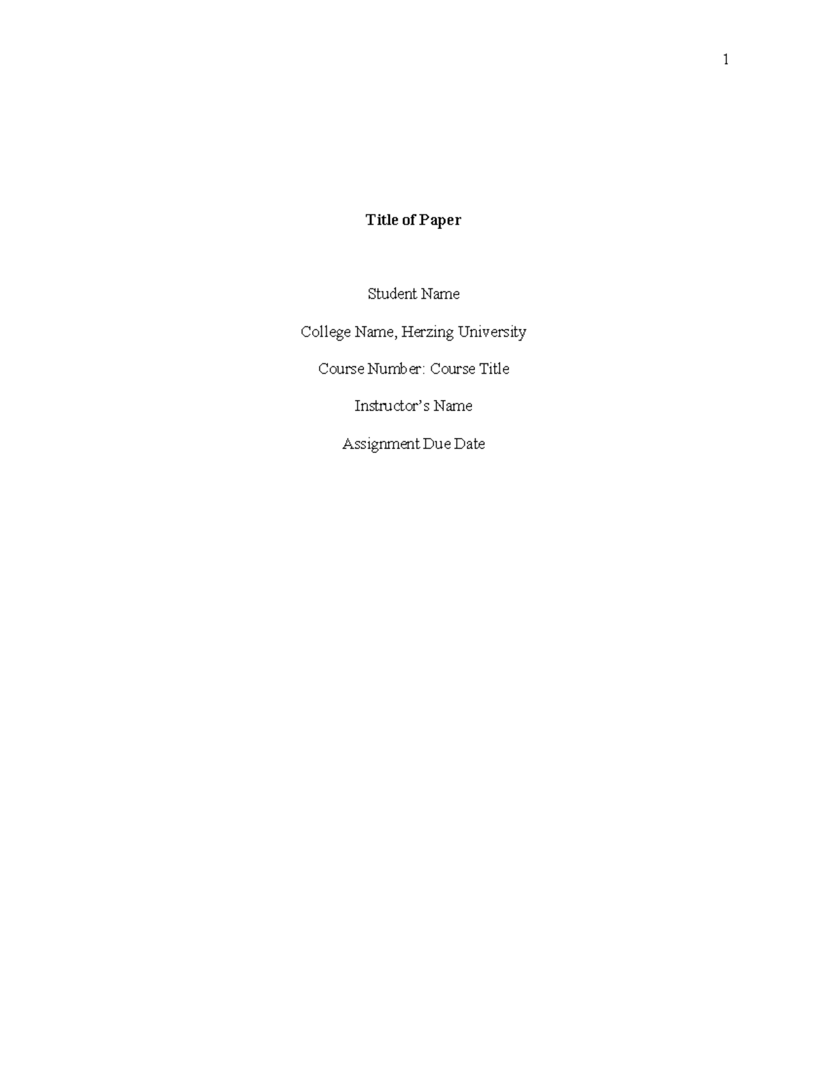 Herzing APAPaper Sample-Policy - Title of Paper Student Name College Name, Herzing University ...