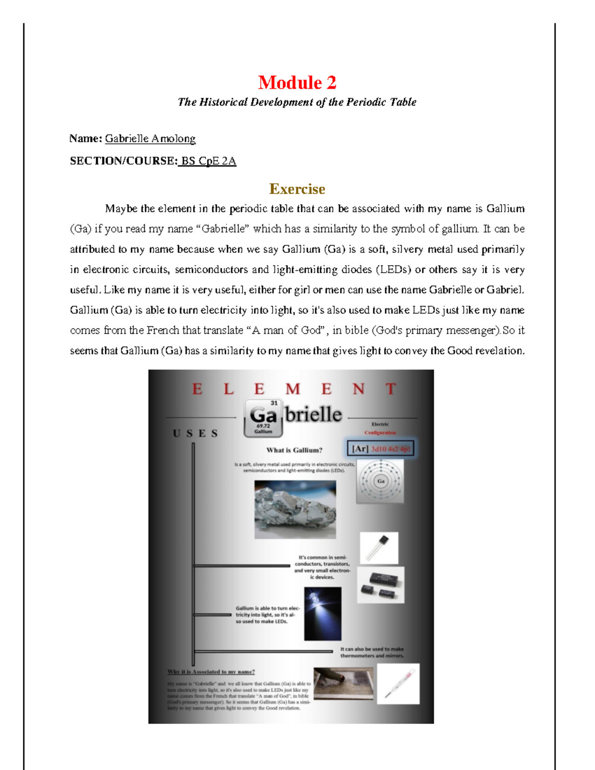 Chemistry Activity-Exercise Module 2 - Module 2 The Historical Development of the Periodic Table ...