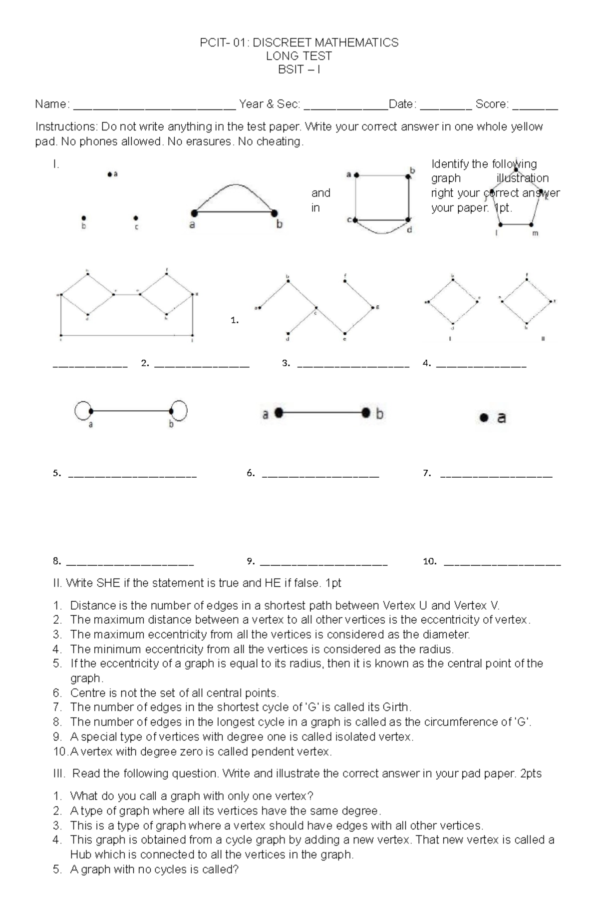 LONG TEST-GRPH Theory - A quick assessment for the grapgh - PCIT- 01 ...