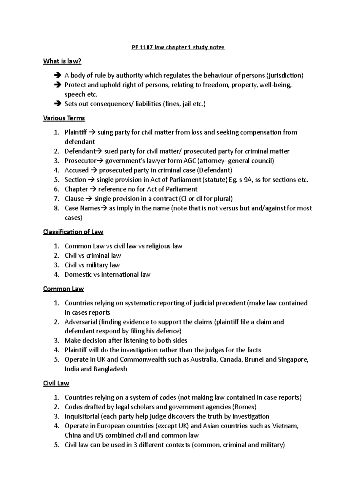 PF 1107 Law Chapter 1 Study Notes PF 1107 Law Chapter 1 Study Notes