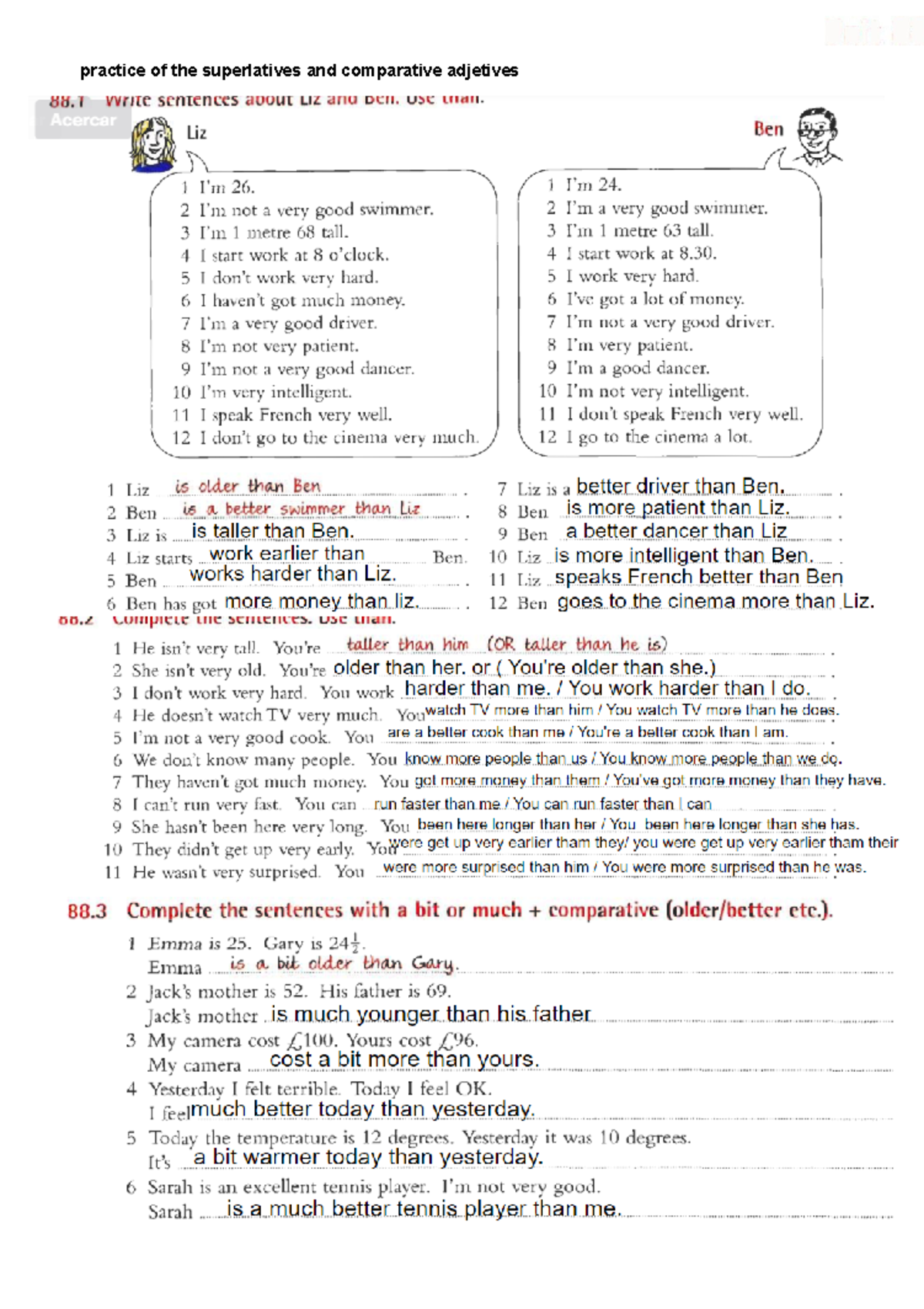 Practice 1 - practica de los adjetivos superlativos y comparativos ...