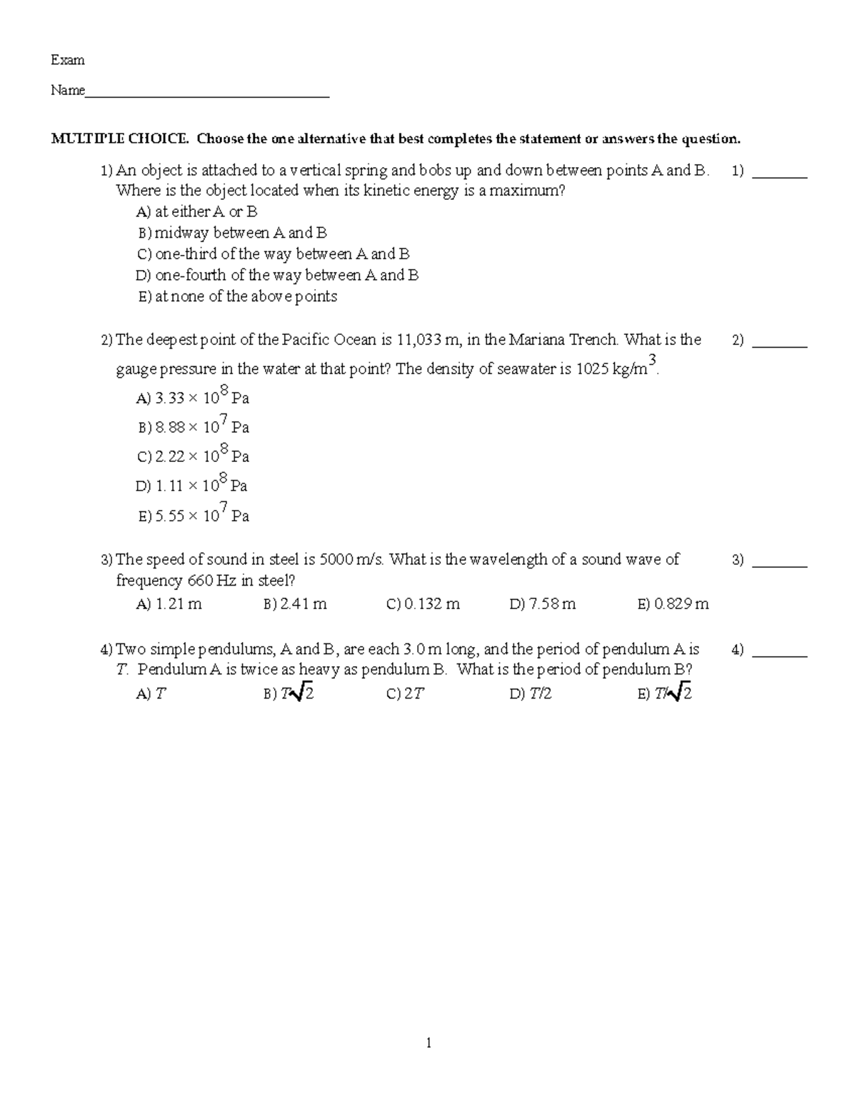 Walker Physics Exam 3 - 111 - Exam Name ...